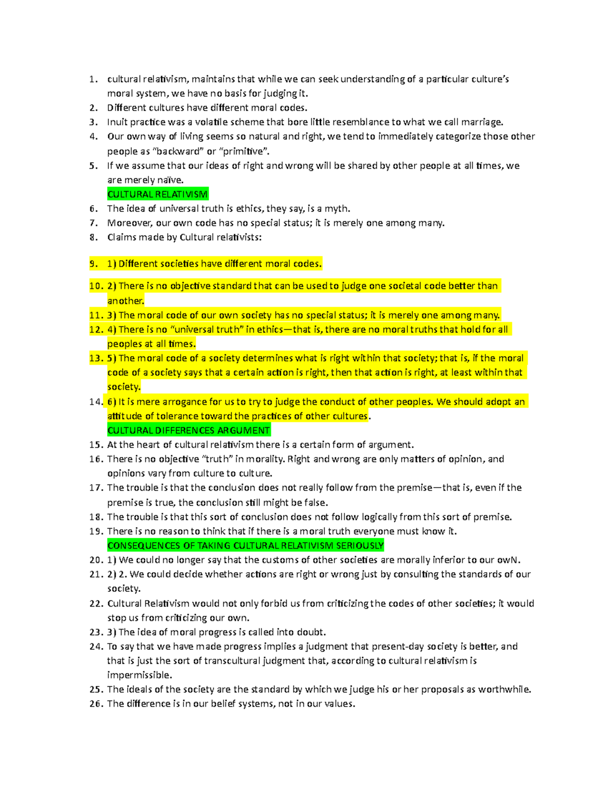 PP110 Cultural Relativism Notes - cultural relativism, maintains that ...