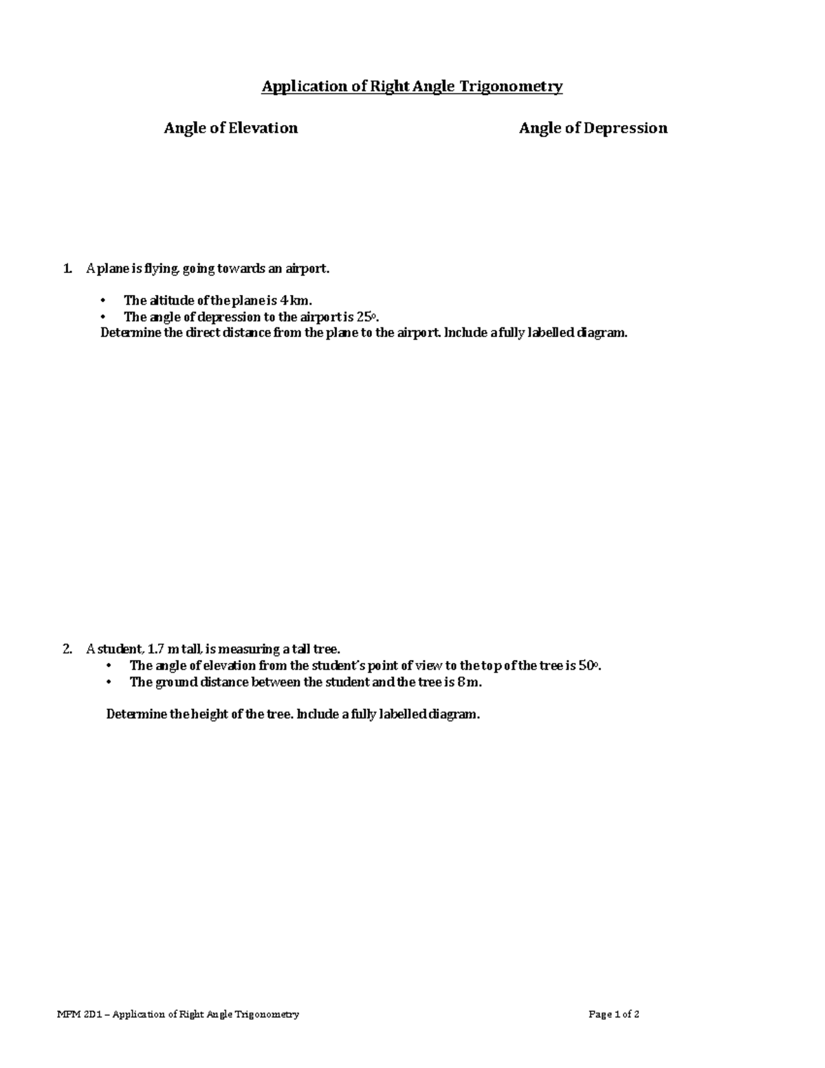 10D 6.6 Application Right Angle Trigonometry - MPM 2D1 – Application of ...