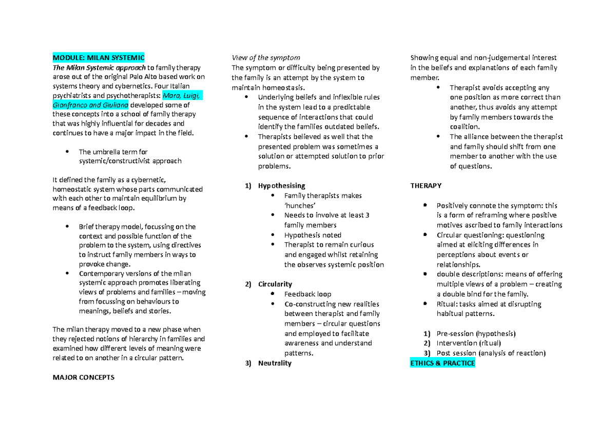 EXAM - CP - Theory notes - MODULE: MILAN SYSTEMIC The Milan Systemic ...