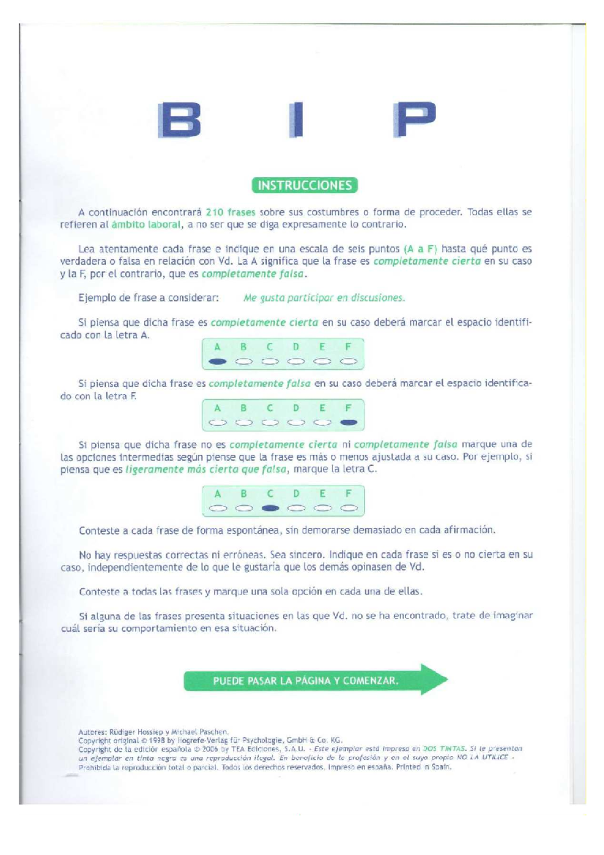 Cuestionario BIP - Psicología de la comunicación - Studocu
