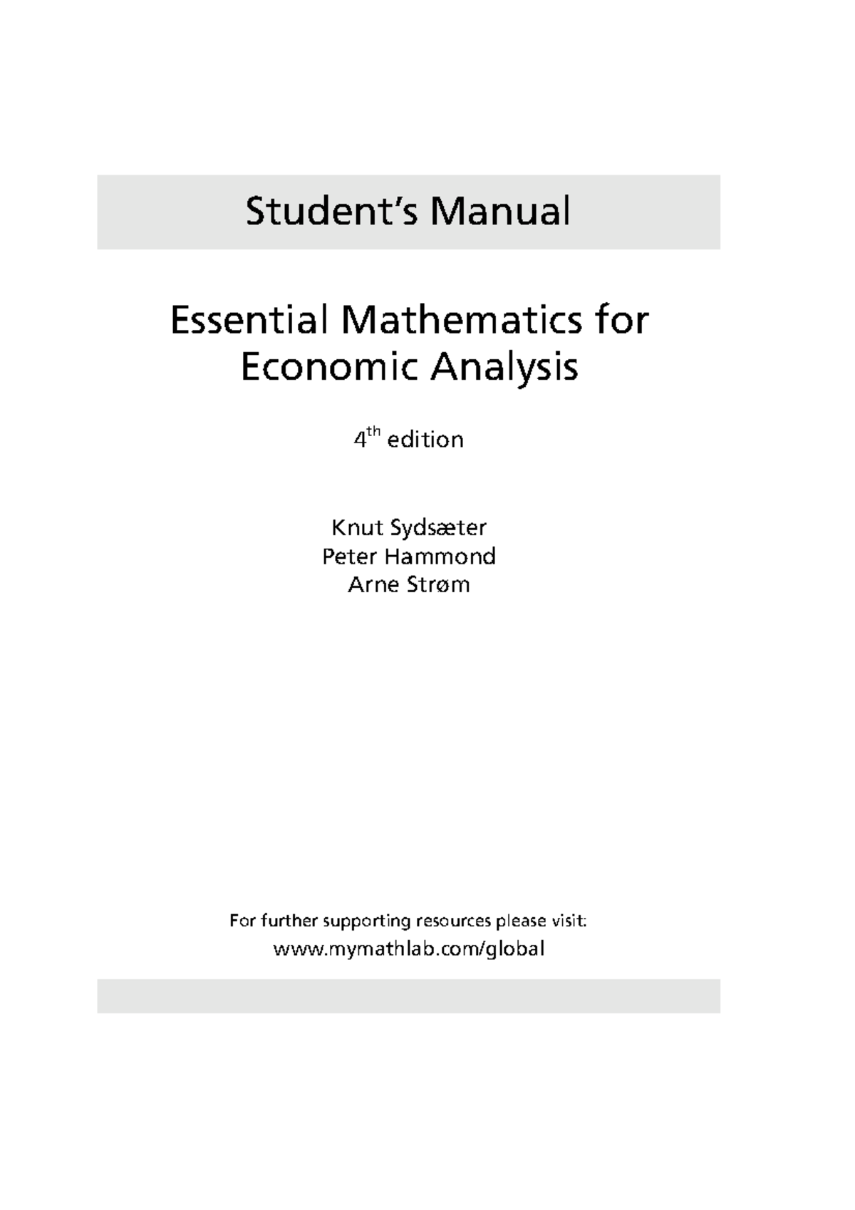 Student manual for Essential Mathematics for Economic Analysis 4th Ed ...