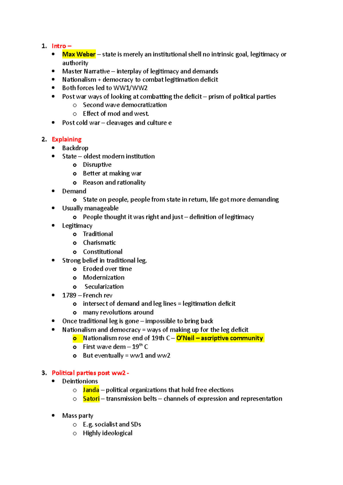 CPS midterm revision - Intro – Max Weber – state is merely an ...