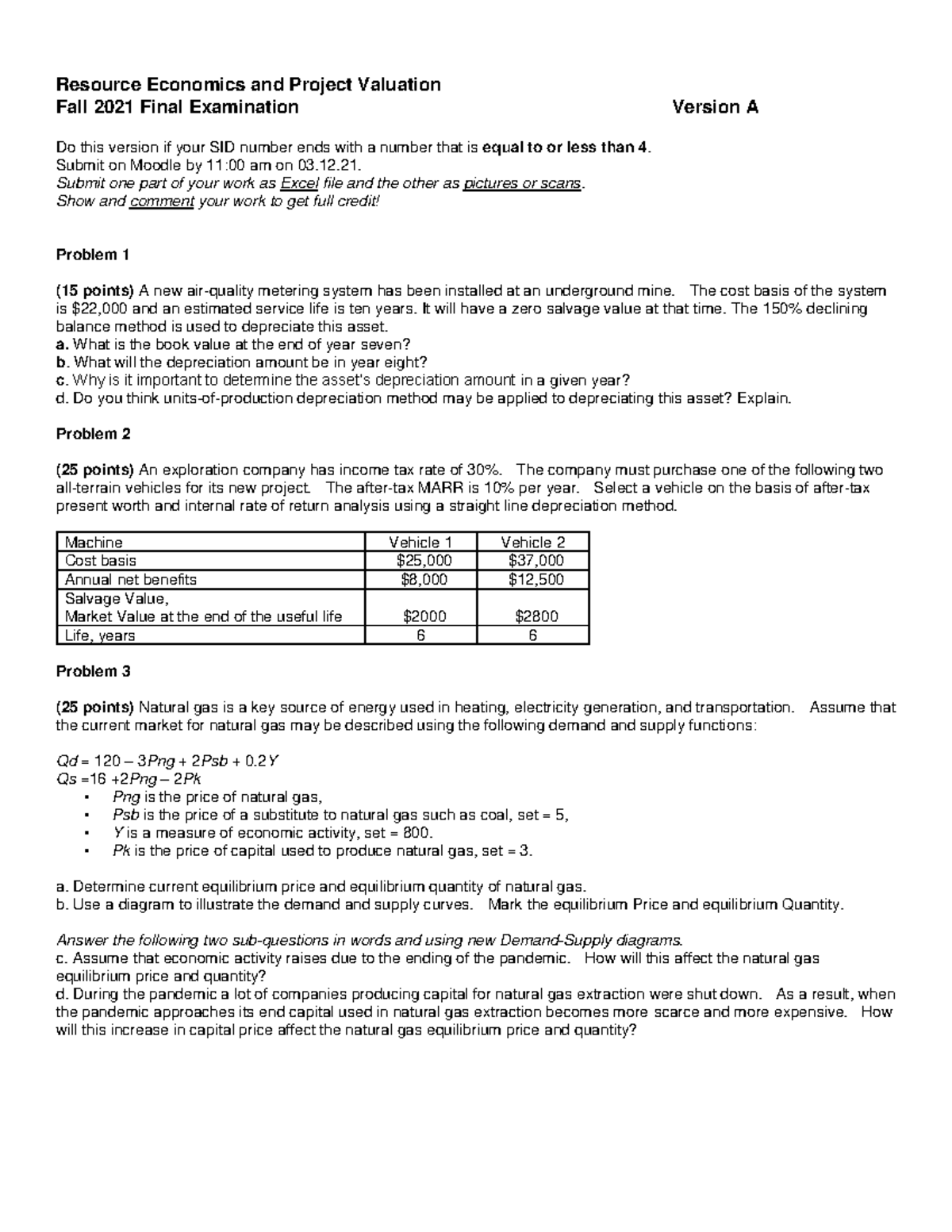 Final A - Resource Economics and Project Valuation Fall 2021 Final ...