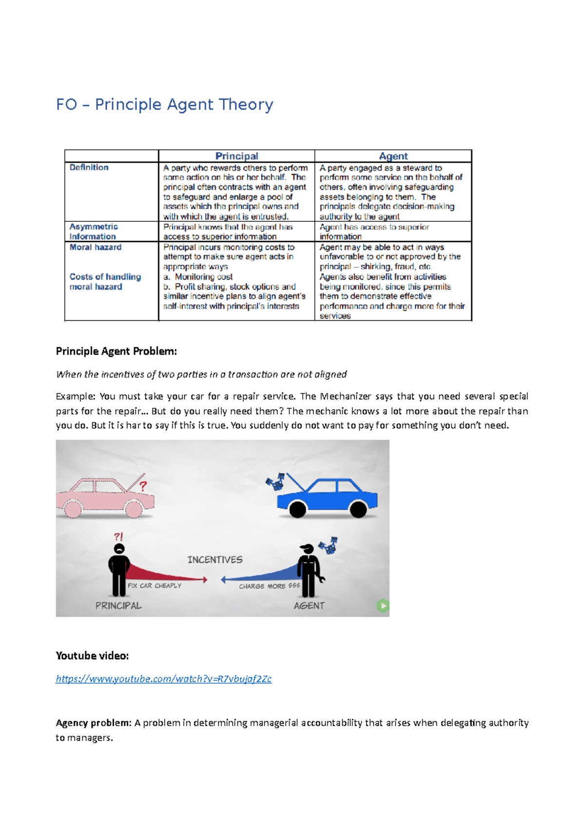 Principal Agent Theory - Exam Notes - FO – Principle Agent Theory ...