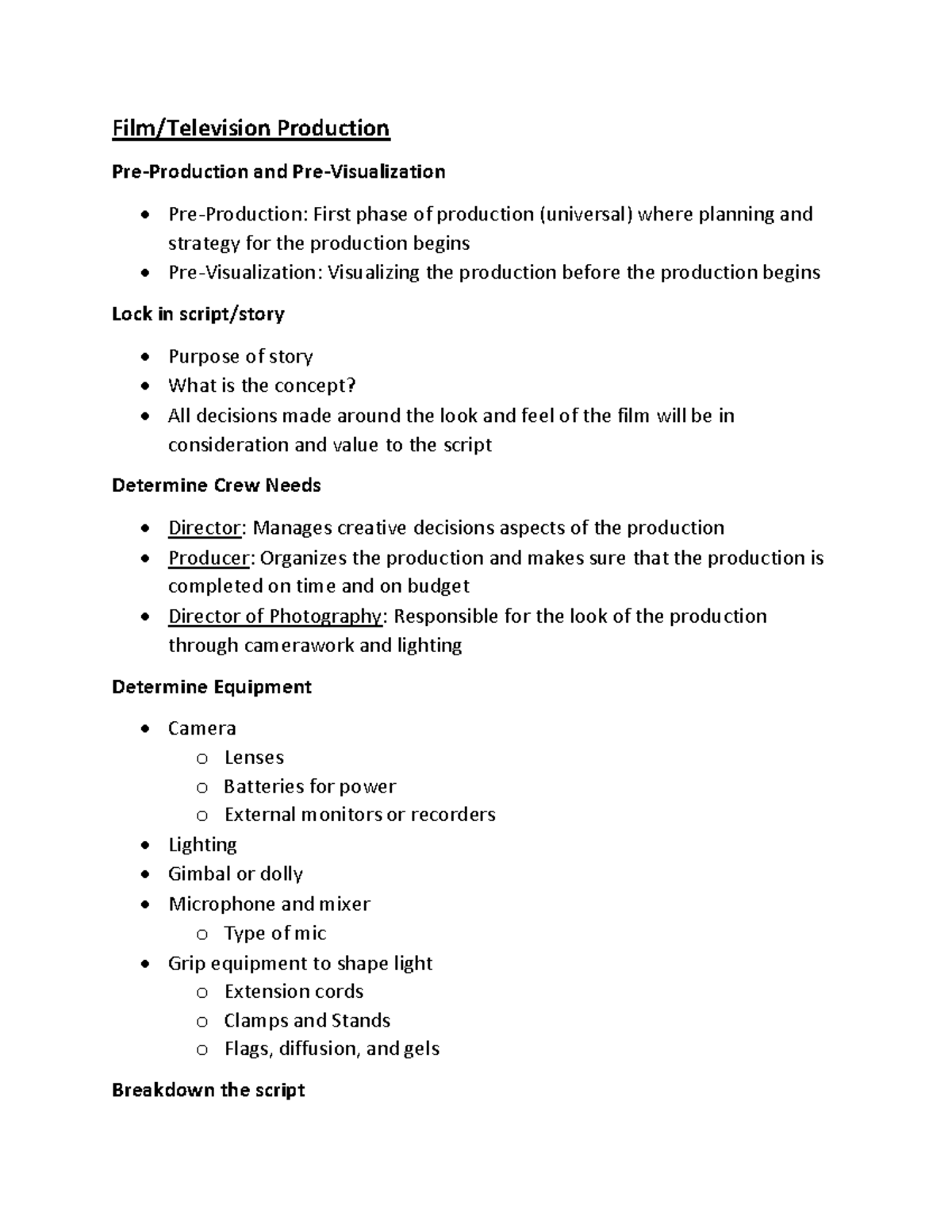 Pre Production and Pre Visualization - Film/Television Production Pre ...
