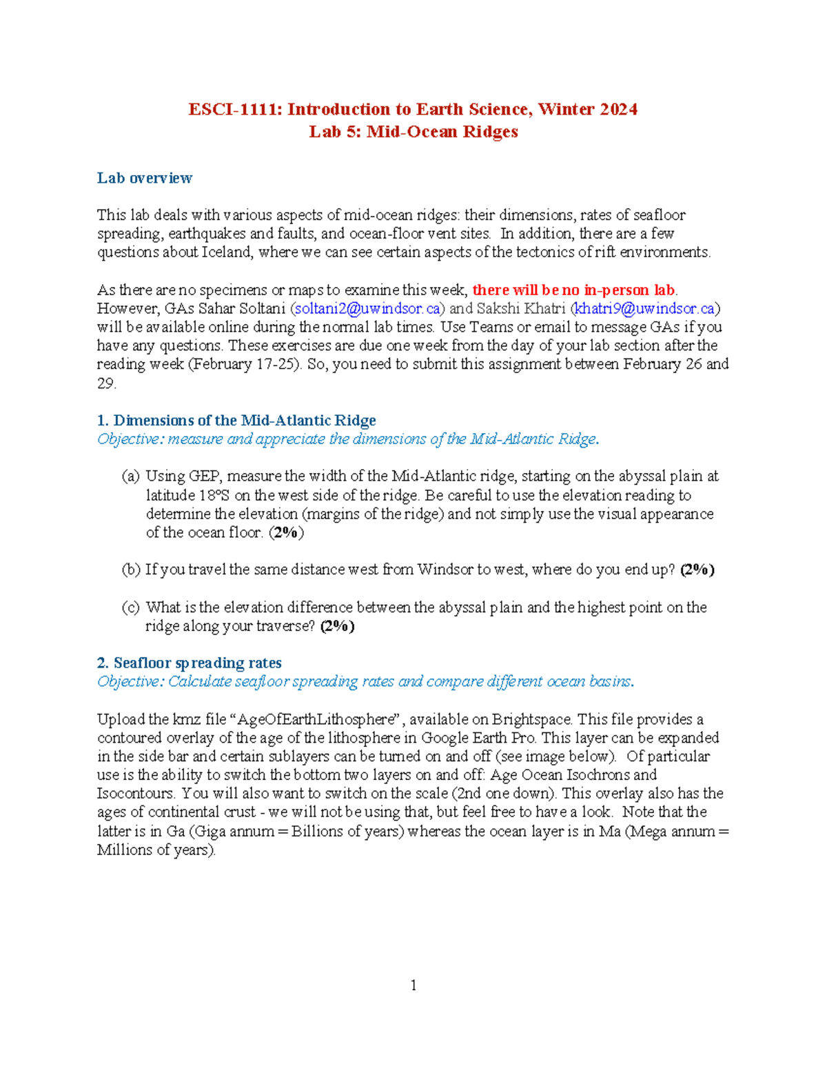 ESCI-1111 W24 Lab 5 - lab work - ESCI-1111: Introduction to Earth Science, Winter 202 4 Lab 5 ...