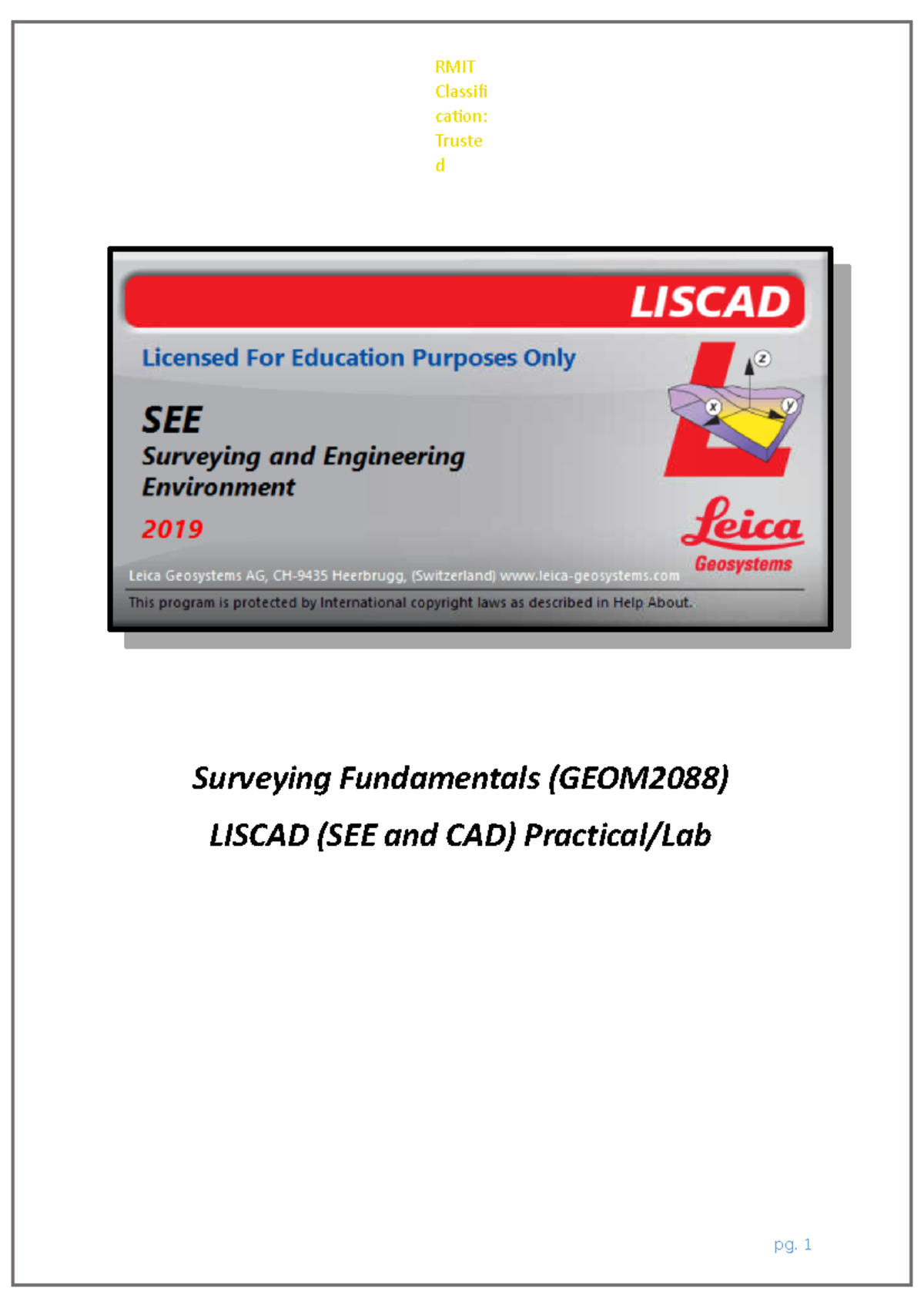 GEOM2088 Liscad Lab Notes 2023 - Surveying Fundamentals (GEOM2088 ...