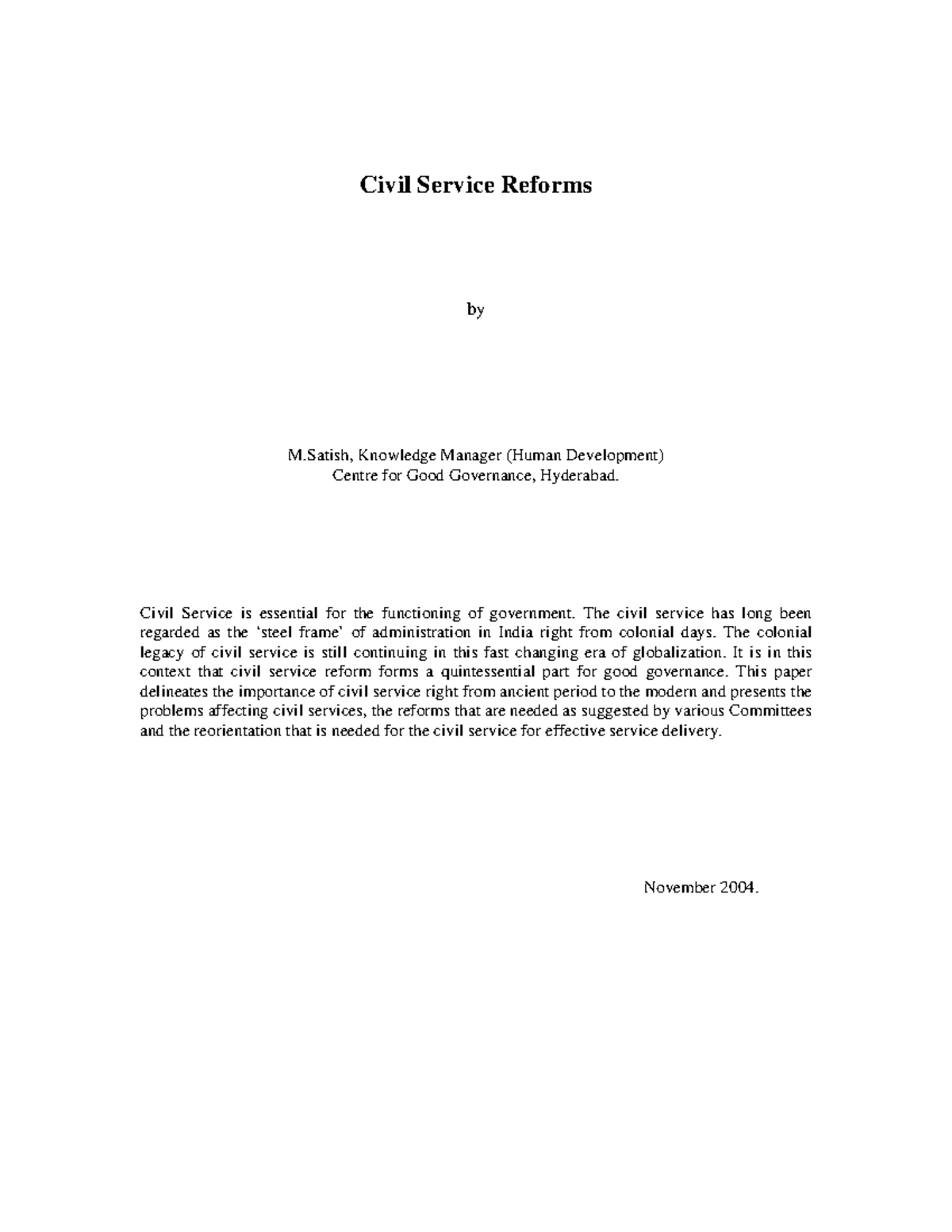 Civil Services Reform - Good - Civil Service Reforms by M, Knowledge ...