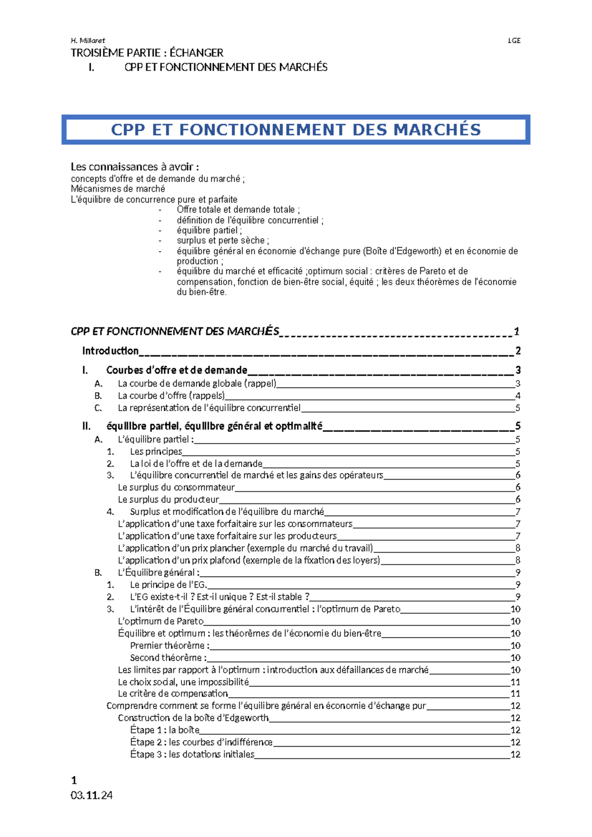 1 CPP ET Fonctionnement DU Marche - TROISIÈME PARTIE : ÉCHANGER I. CPP ET FONCTIONNEMENT DES ...