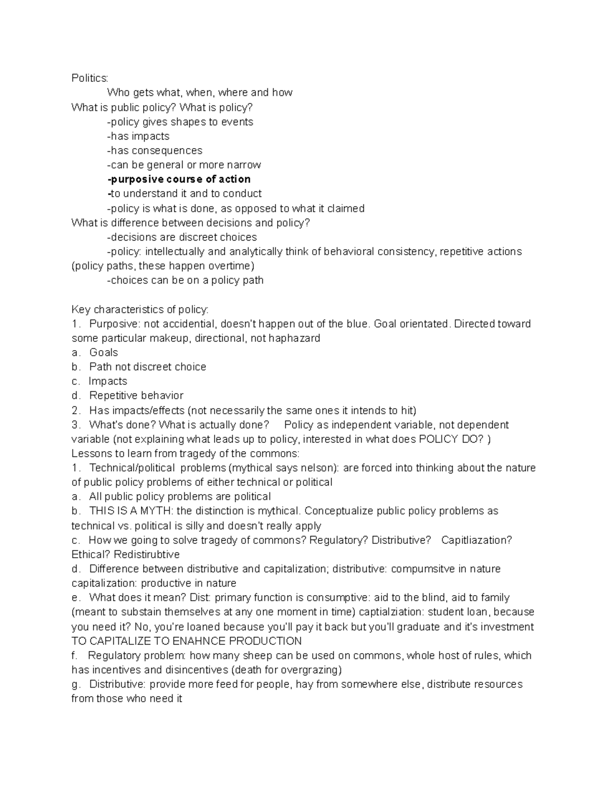 Theme Summary and Course Notes - Politics: Who gets what, when, where ...