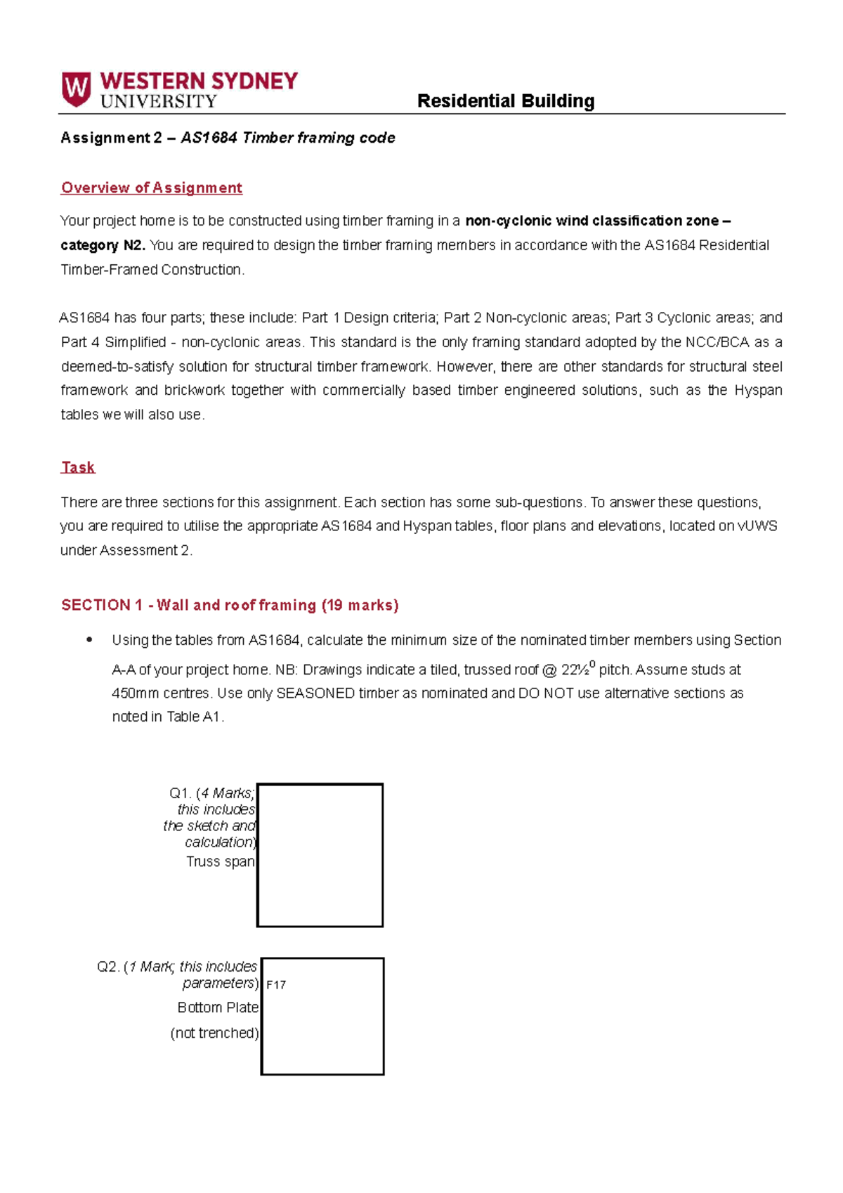Assignment 2 Brief - Spring 2022 - Residential Building Assignment 2 ...