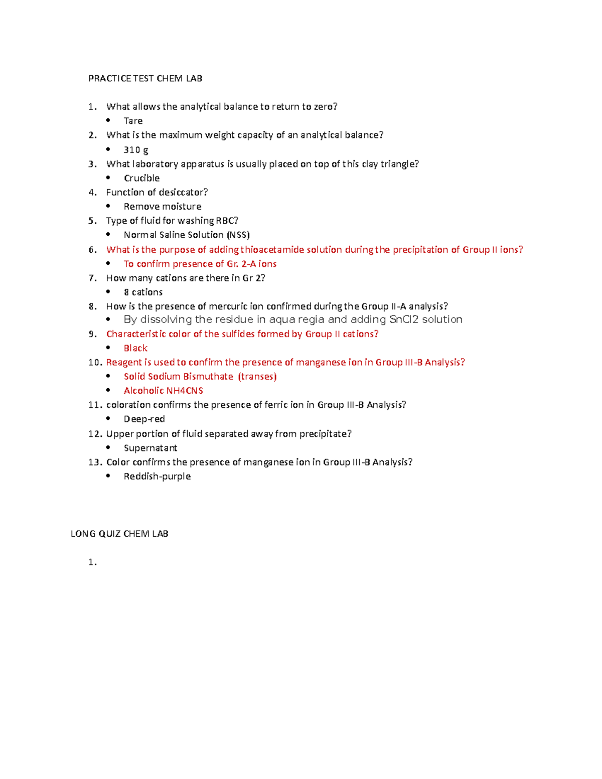 Practice TEST CHEM LAB - about chemistry laboratory question and direct ...