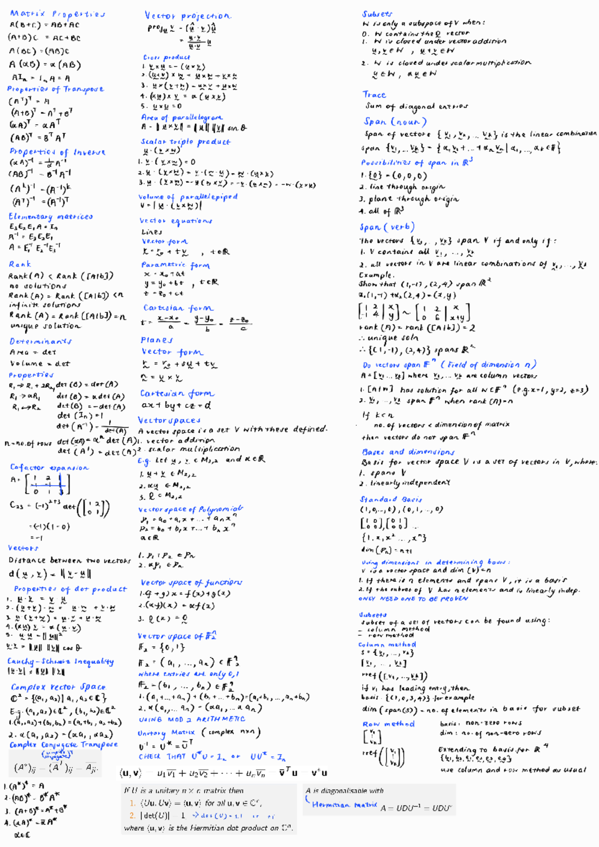 MAST10007 Linear Algebra Cheat Sheet - Matrix properties Vector ...