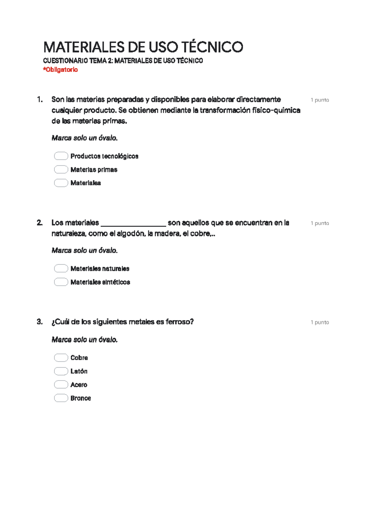Cuestionario Materiales 1ESO BCDE - material properties - Studocu