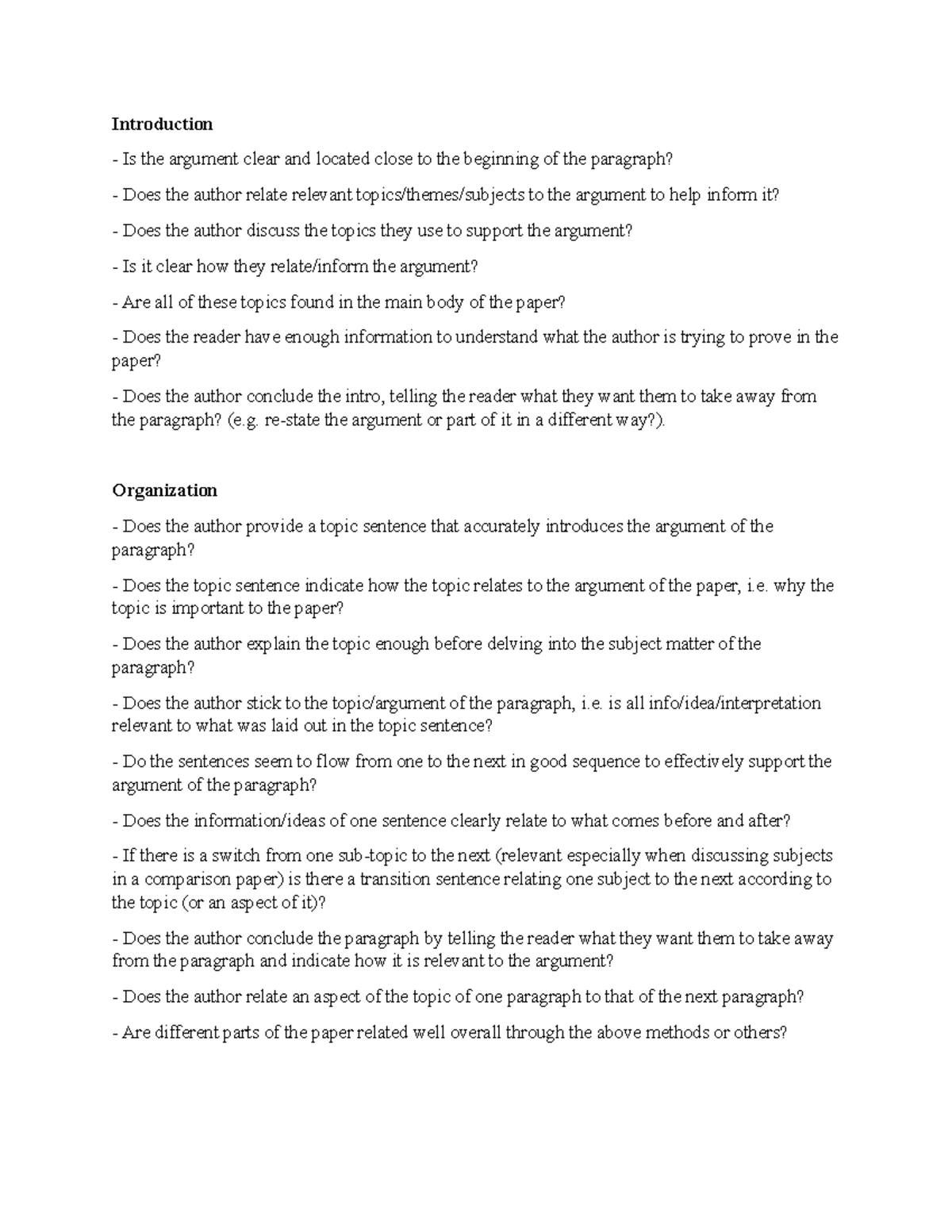 Essay Assessment Criteria 2024 - Introduction Is the argument clear and ...