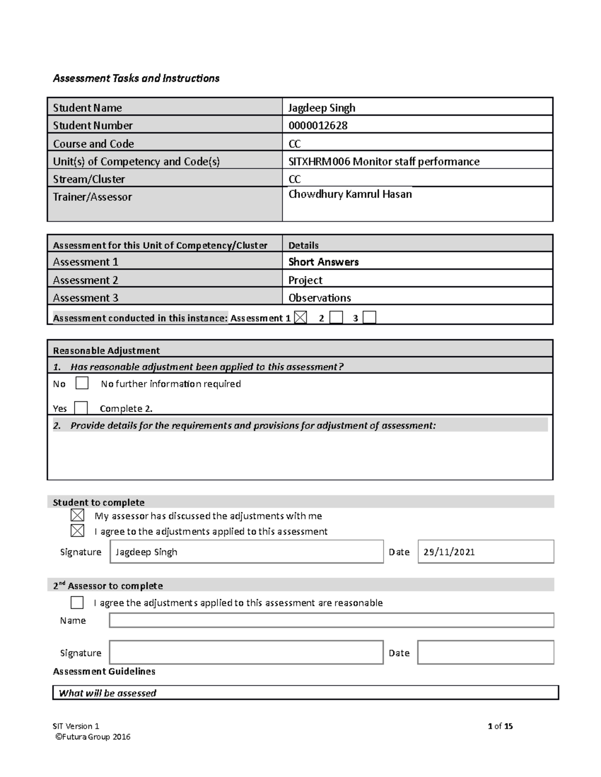 12628 Sitxhrm 006 Assessment 1 -Short Answers - Assessment Tasks and ...