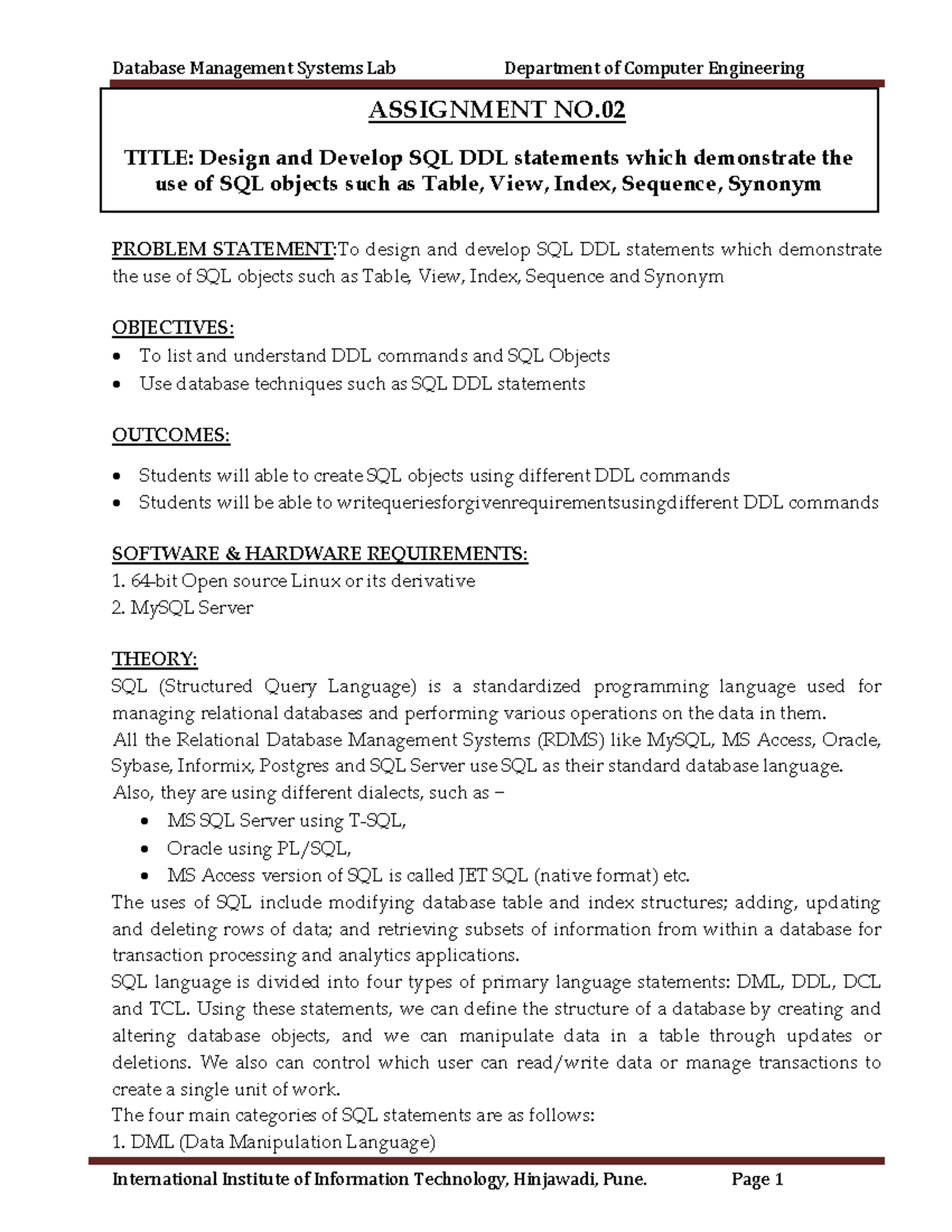 Assignment 2a Writeup Problem Statementto Design And Develop Sql Ddl