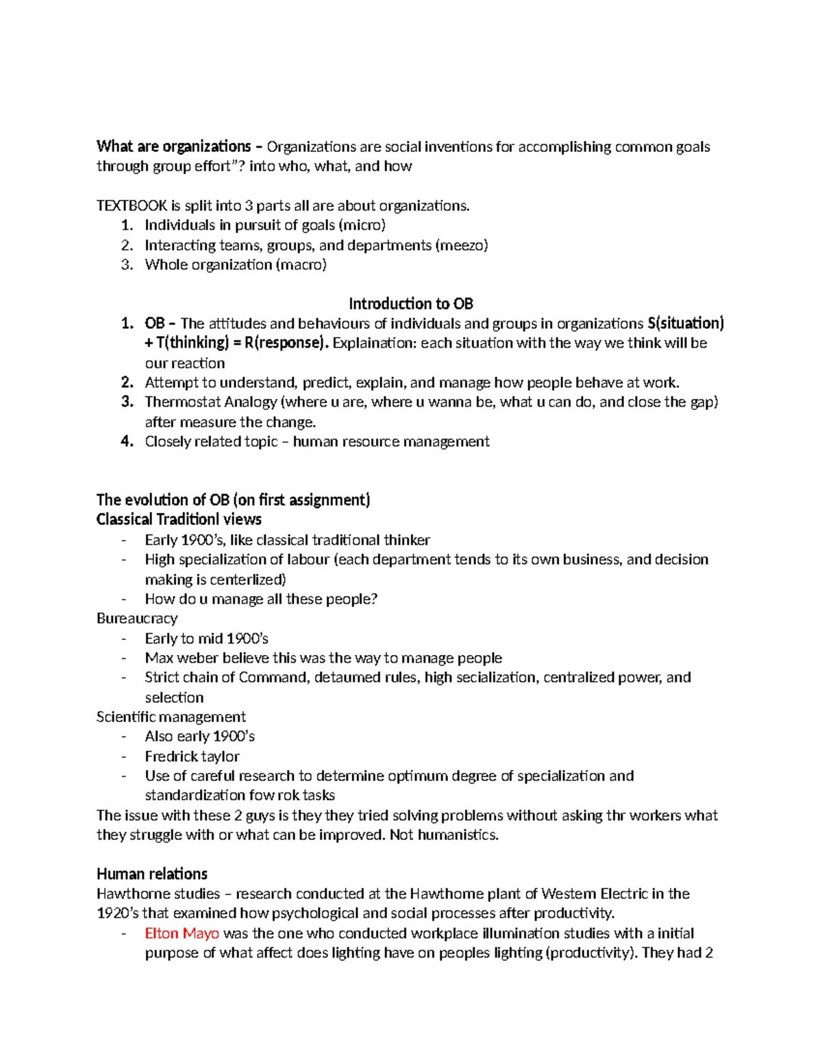 ob notes first topic - What are organizations – Organizations are ...