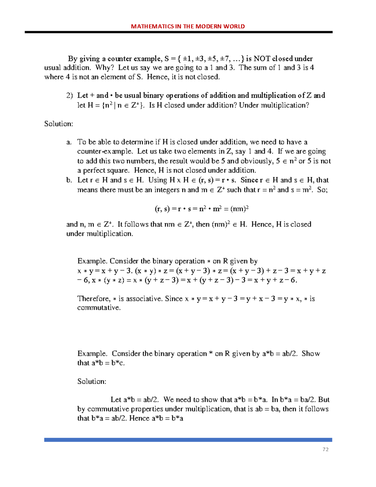 MMW 14 - MMW 14 notes - By giving a counter example, S = { ±1, ±3, ±5 ...