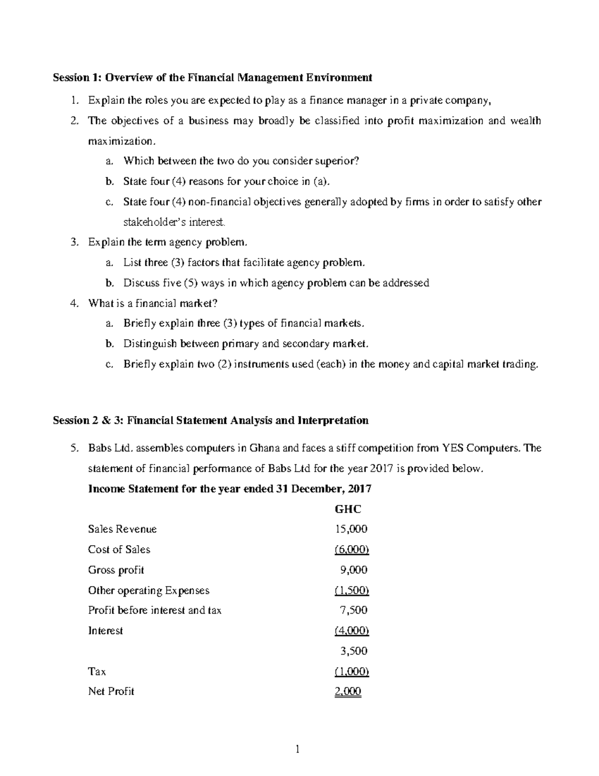 Tutorial Set - Session 1: Overview of the Financial Management ...