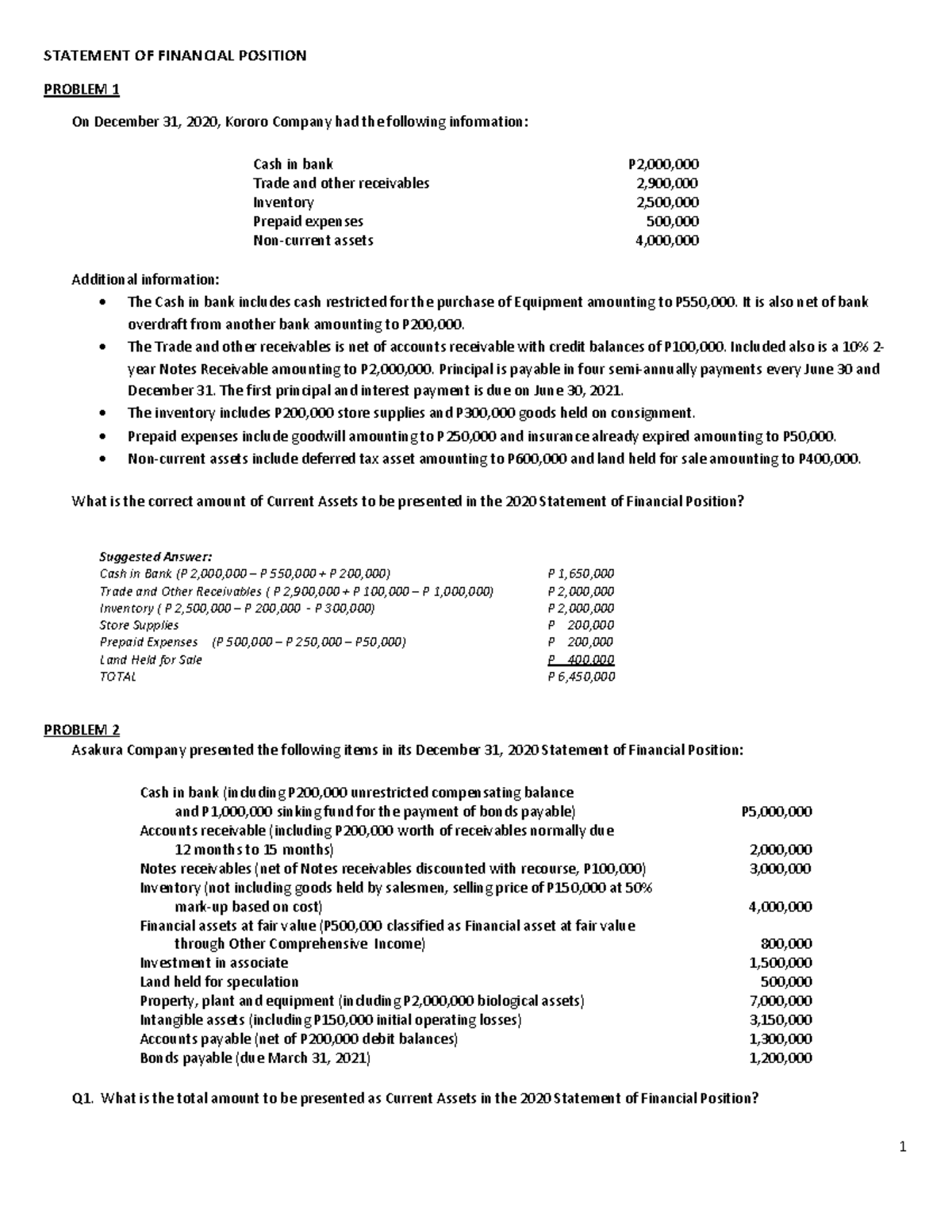 1 - Statement of Financial Position (IFR) Practice Materials ...