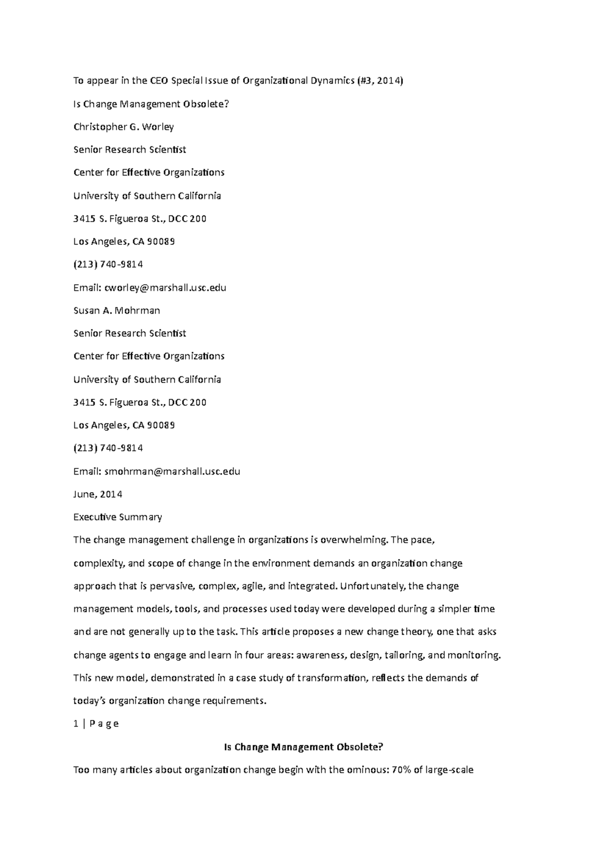 Is change management obsolete# - To appear in the CEO Special Issue of ...