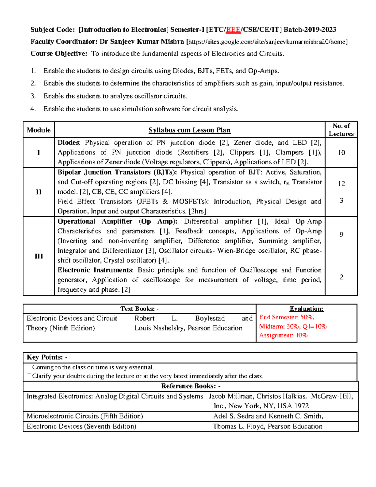 Handout (EEE- B Tech 2nd Sem-Electronics) - Subject Code: [Introduction ...