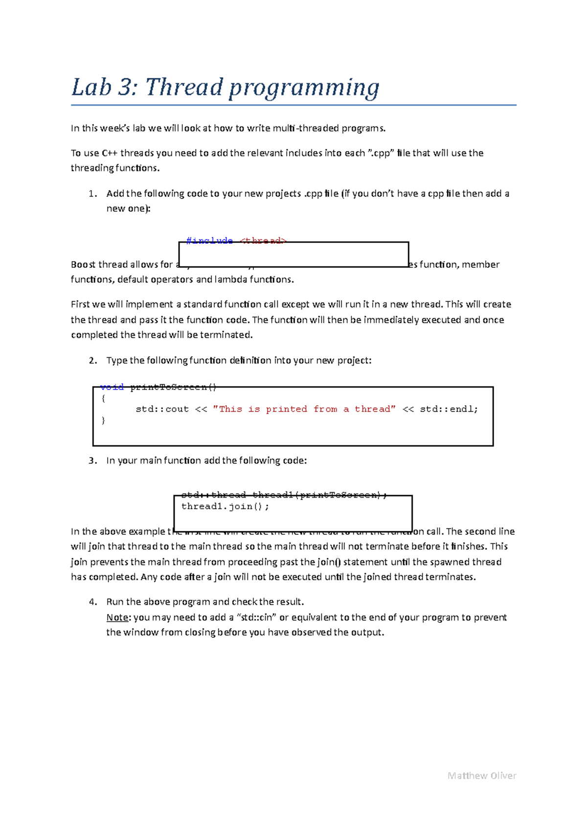 Lab 3 Thread Programming Lab 3 Thread Programming In This Weeks