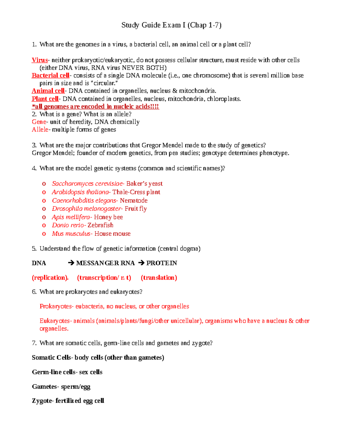 Study Guide Exam I 2024 - What are the genomes in a virus, a bacterial ...