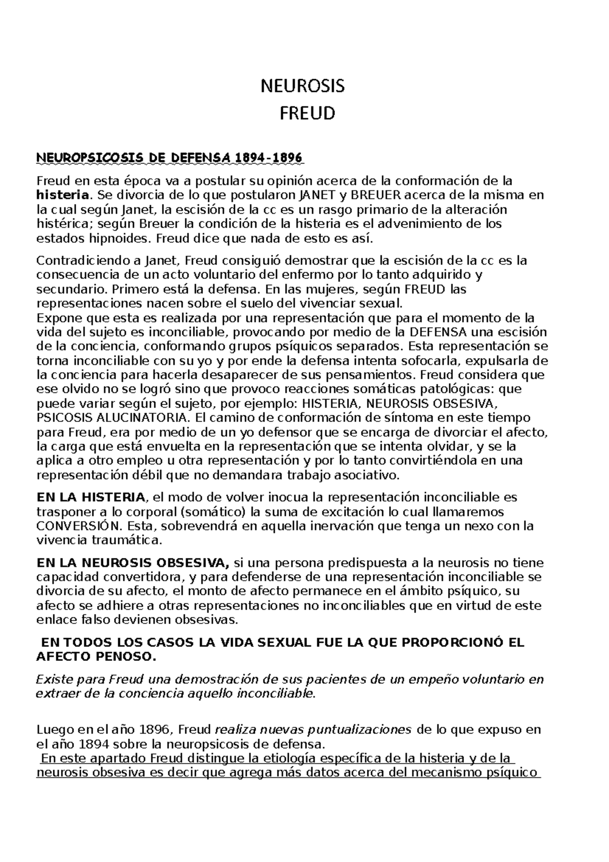 3° Parcial Neurosis- Freud - NEUROSIS FREUD NEUROPSICOSIS DE DEFENSA ...