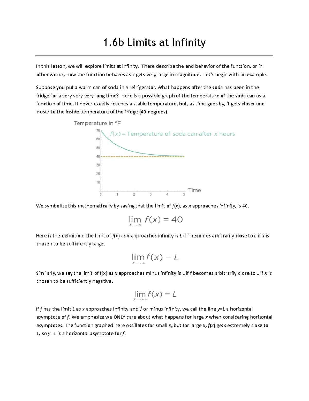 1 6b Limits At Infinity 1 Limits At Infinity In This Lesson We Will