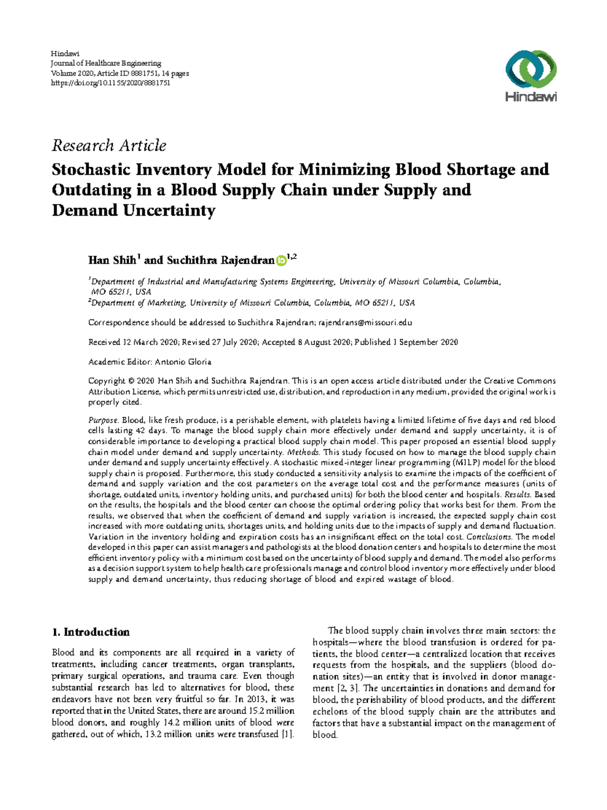 Stochastic Inventory Model for Minimizing Blood Shortage and Outdating ...