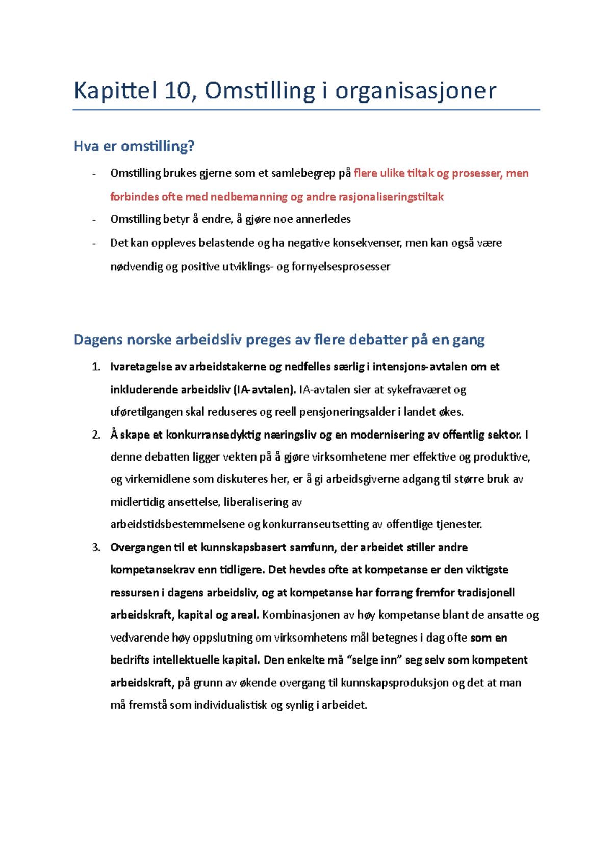 5 Omstilling i organisasjoner, Delvis Korrigert - Kapittel 10, Omstilling i organisasjoner Hva ...