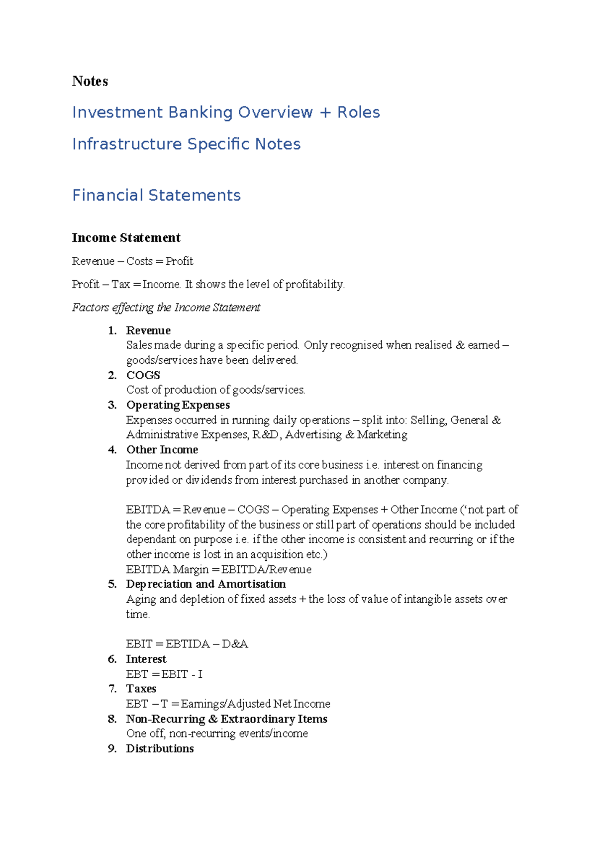 Finance Notes - Notes Investment Banking Overview + Roles ...