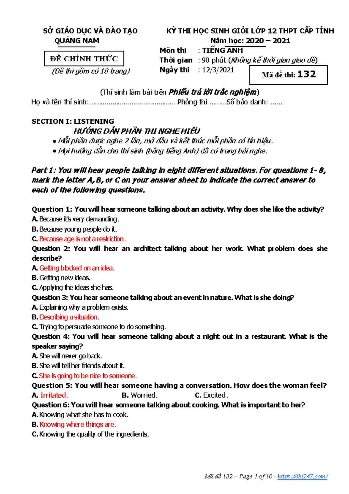 De hoc sinh gioi tieng anh 12 cap tinh nam 2020 2021 so gddt quang nam - SỞ GIÁO DỤC VÀ ĐÀO TẠO ...