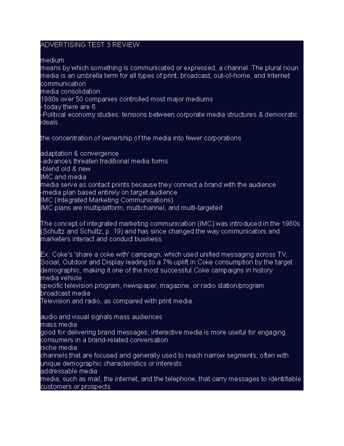 Advertising TEST 3 Review - ADVERTISING TEST 3 REVIEW medium means by ...