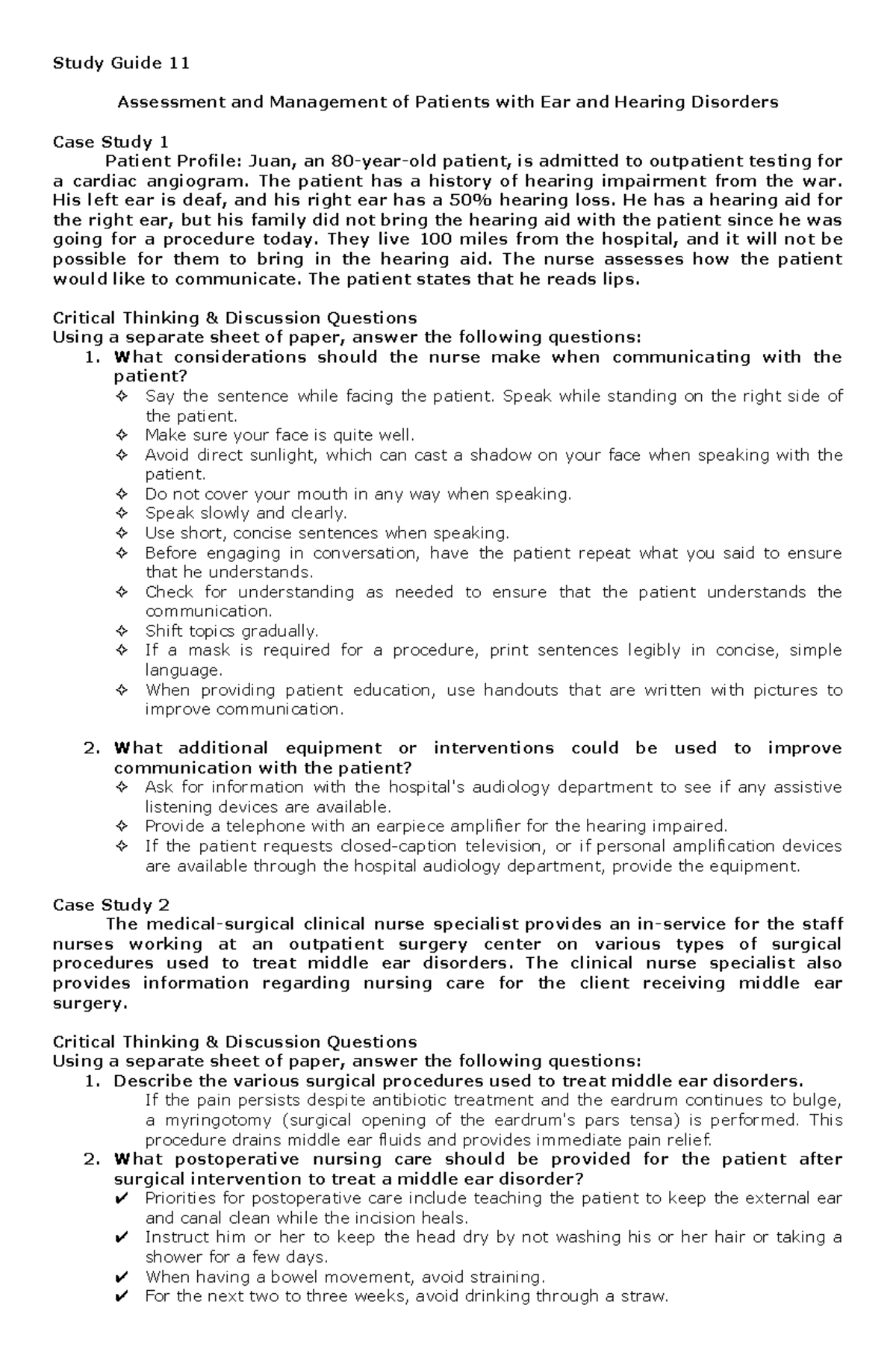 Study Guide 11: Assessment and Management of Patients with Ear and ...