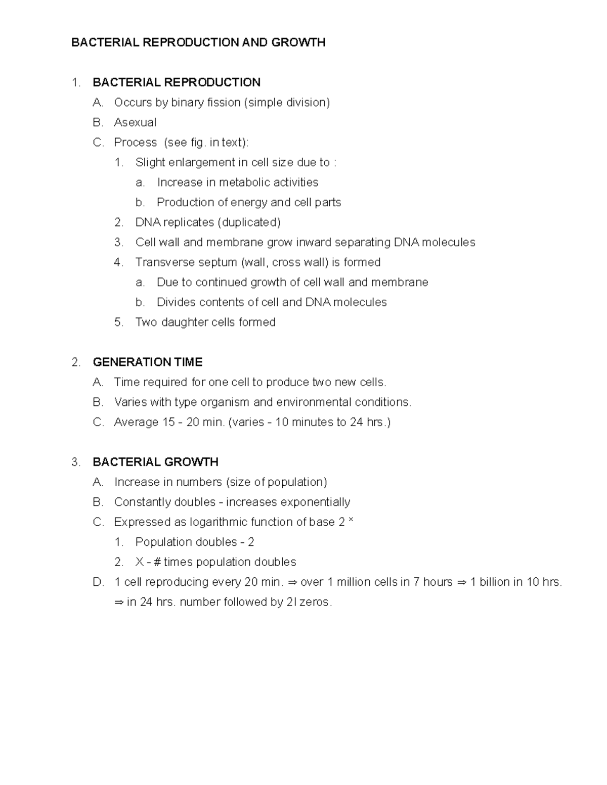 Bacterial Growth - BACTERIAL REPRODUCTION AND GROWTH 1. BACTERIAL ...