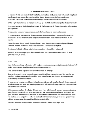 Sobre La metamorfosis, de Franz Kafka - Cuestionario: La metamorfosis ...