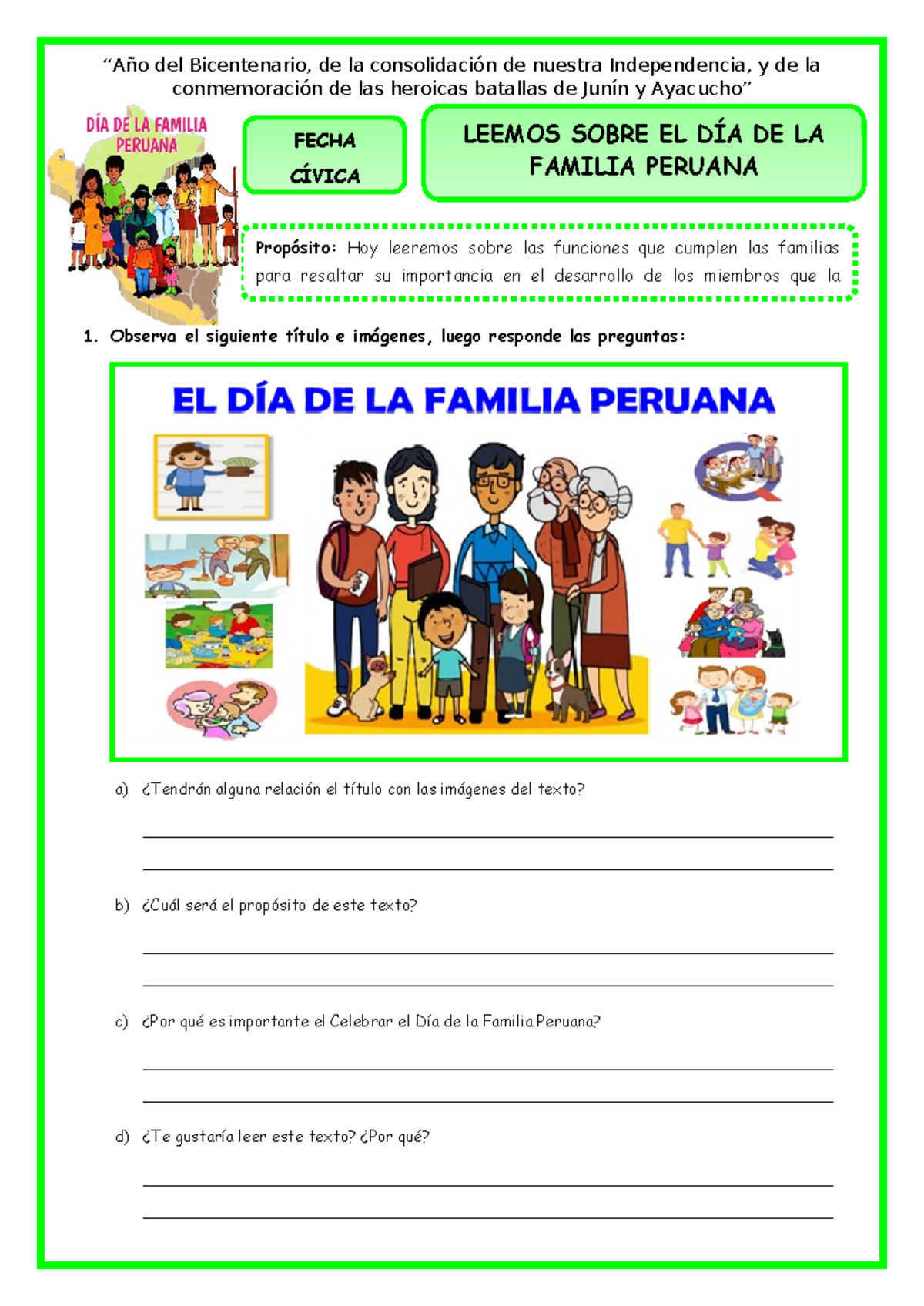 Ficha- Fecha Cívica-DÍA DE LA Familia Peruana- Jezabel Camargo ...