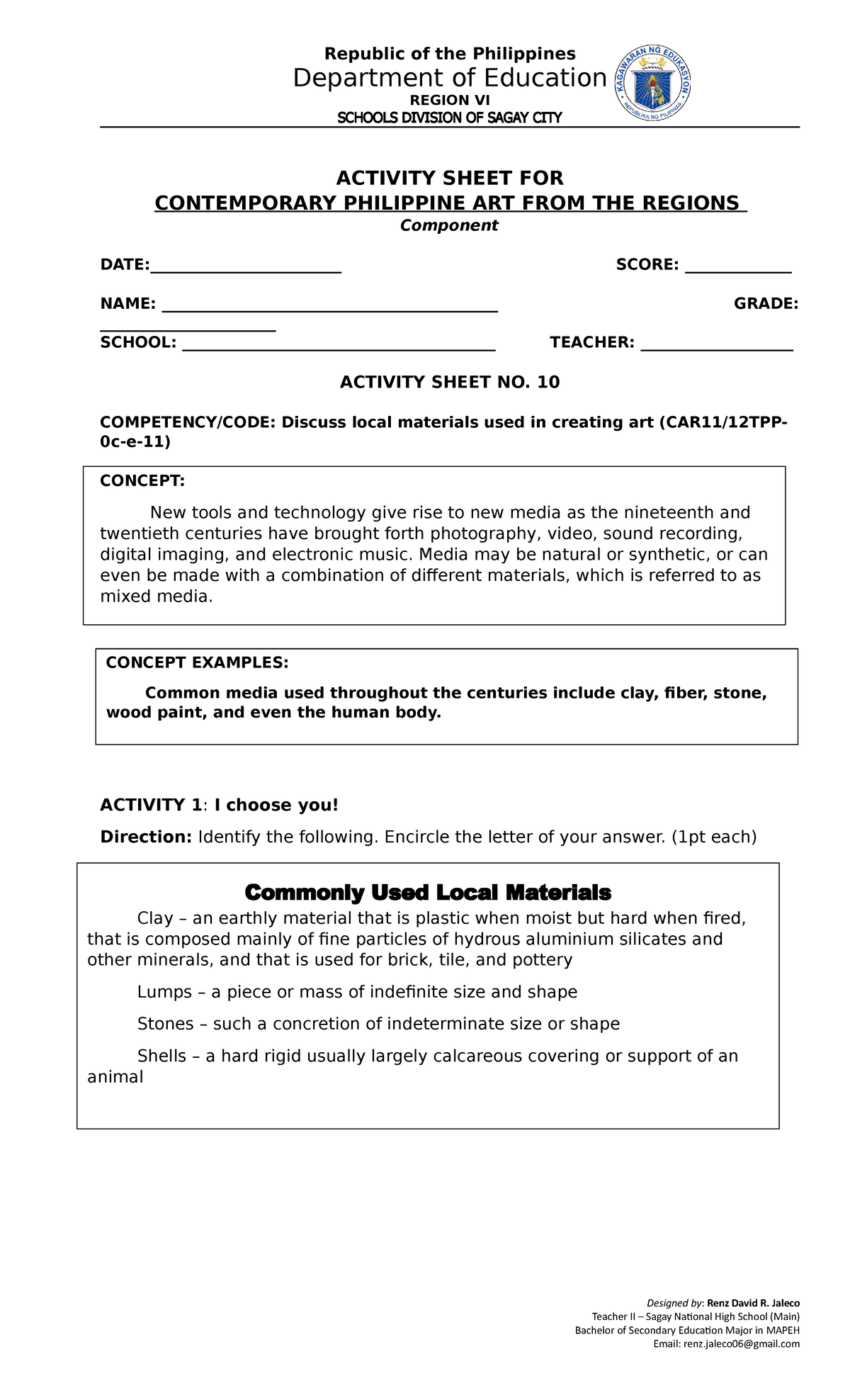Activity Sheet 10 - Copy - Republic of the Philippines Department of ...