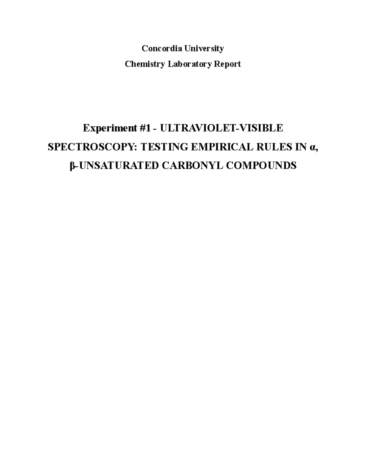Lab 1 - UV - Experiment #1 - ULTRAVIOLET-VISIBLE SPECTROSCOPY: TESTING ...