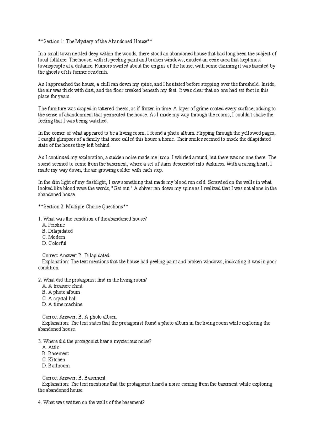 Turkish-7528-Homework - Section 1: The Mystery of the Abandoned House ...