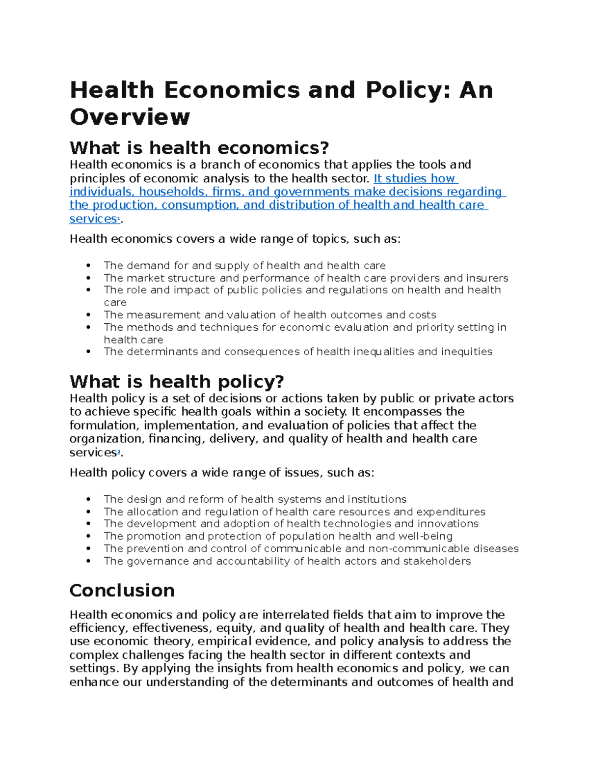 Health Economics and Policy - It studies how individuals, households ...