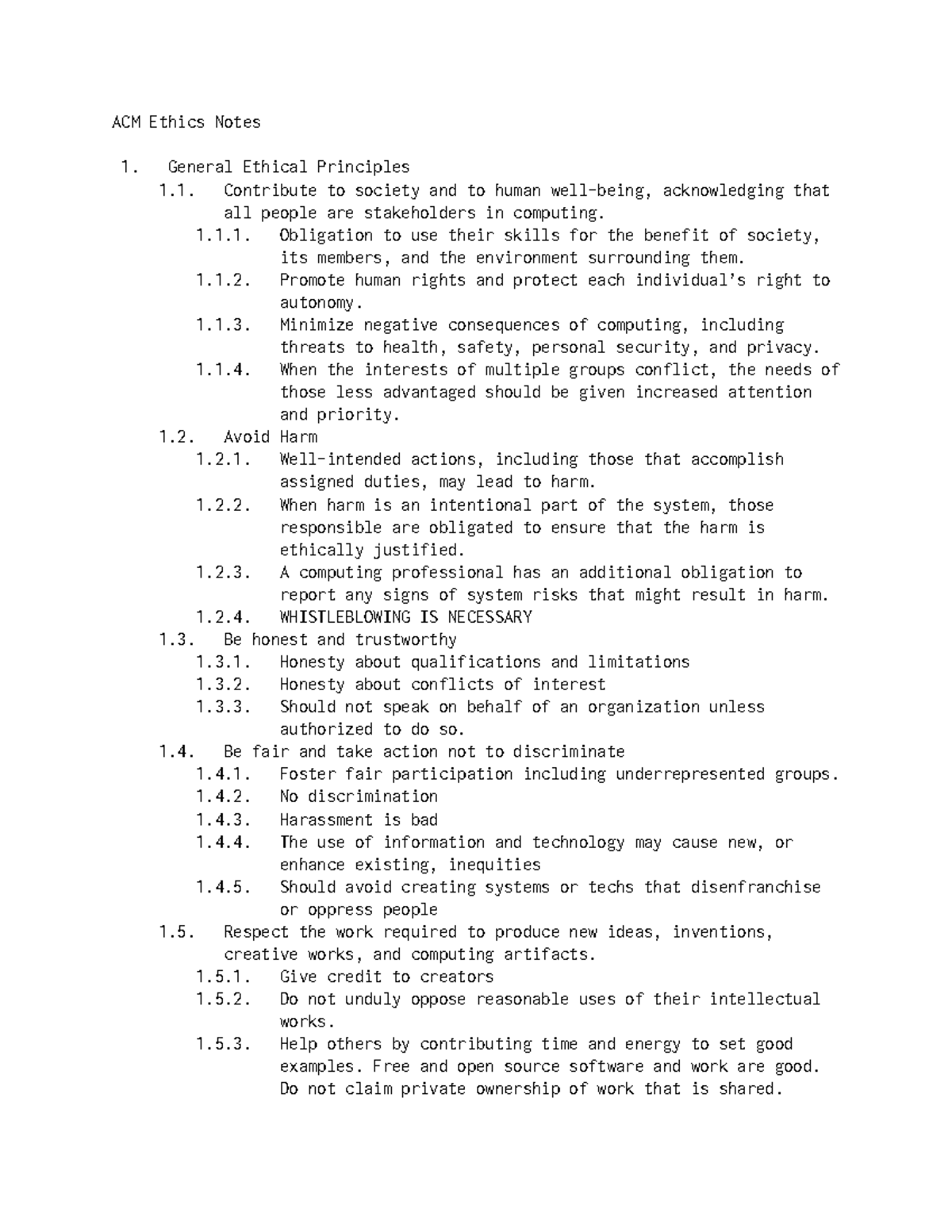 Paper 1 Notes - ACM Ethics Notes General Ethical Principles Contribute ...