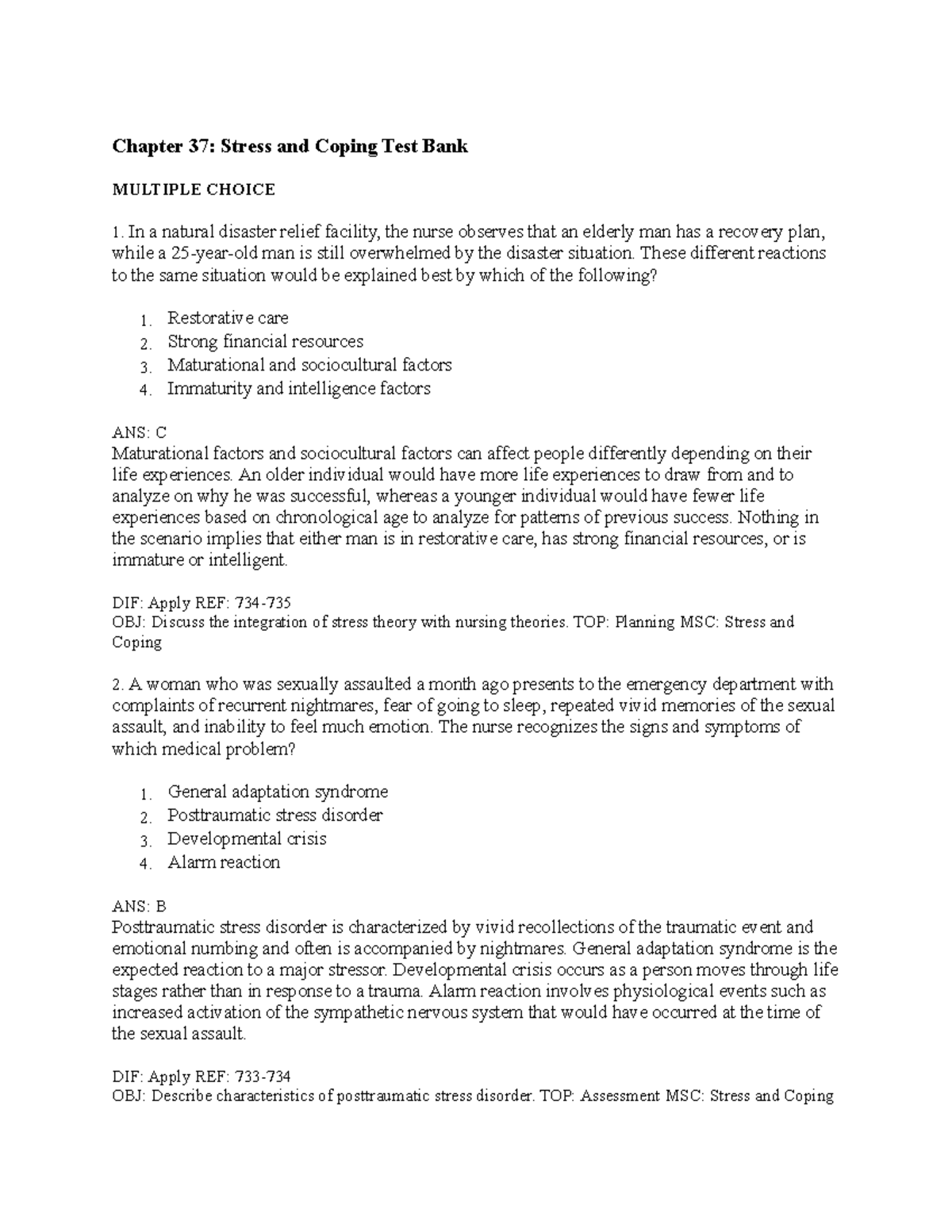 Stress and coping - lecture notes - Chapter 37: Stress and Coping Test ...