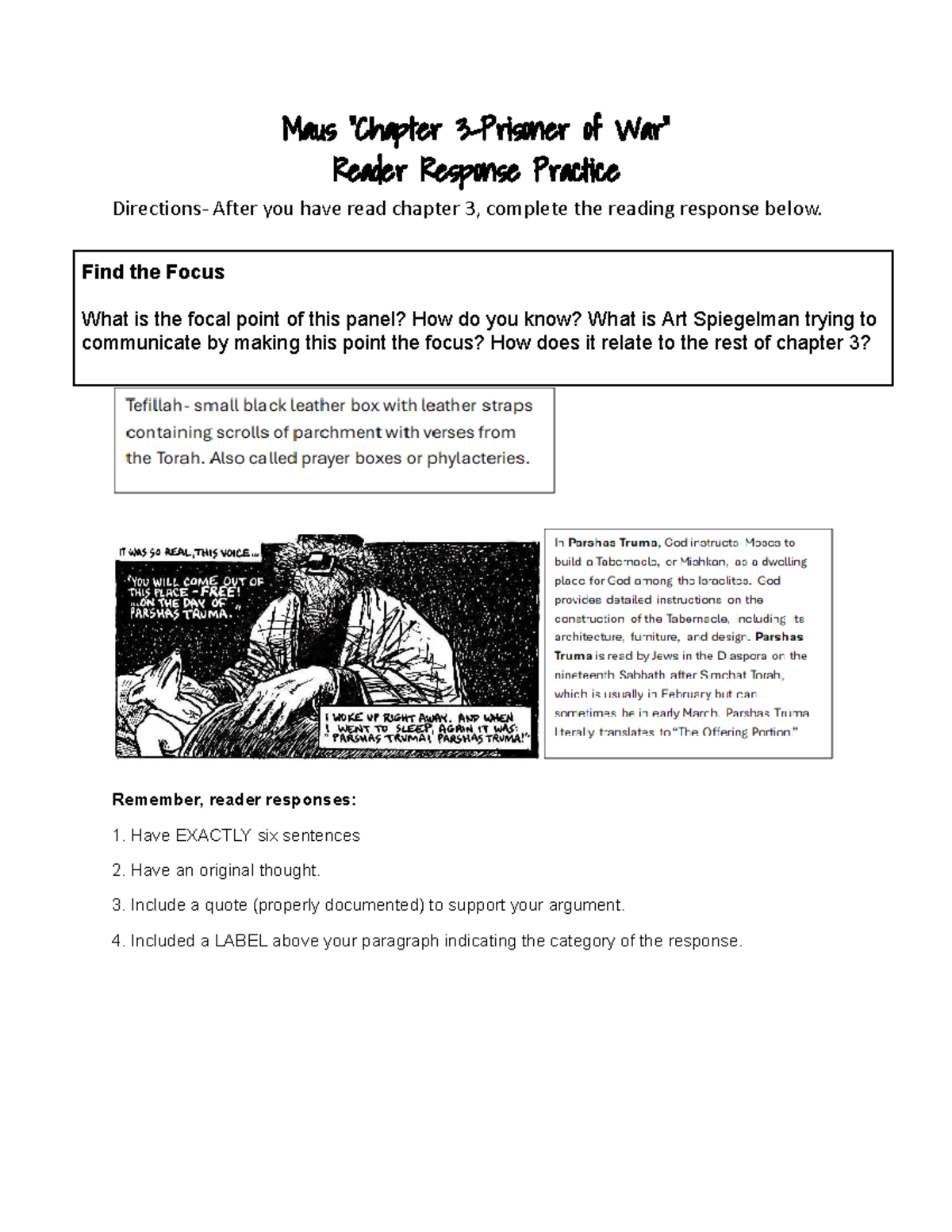 Vivaan K Maus “Ch 3 - Important Assignment - Maus “Chapter 3-Prisoner ...