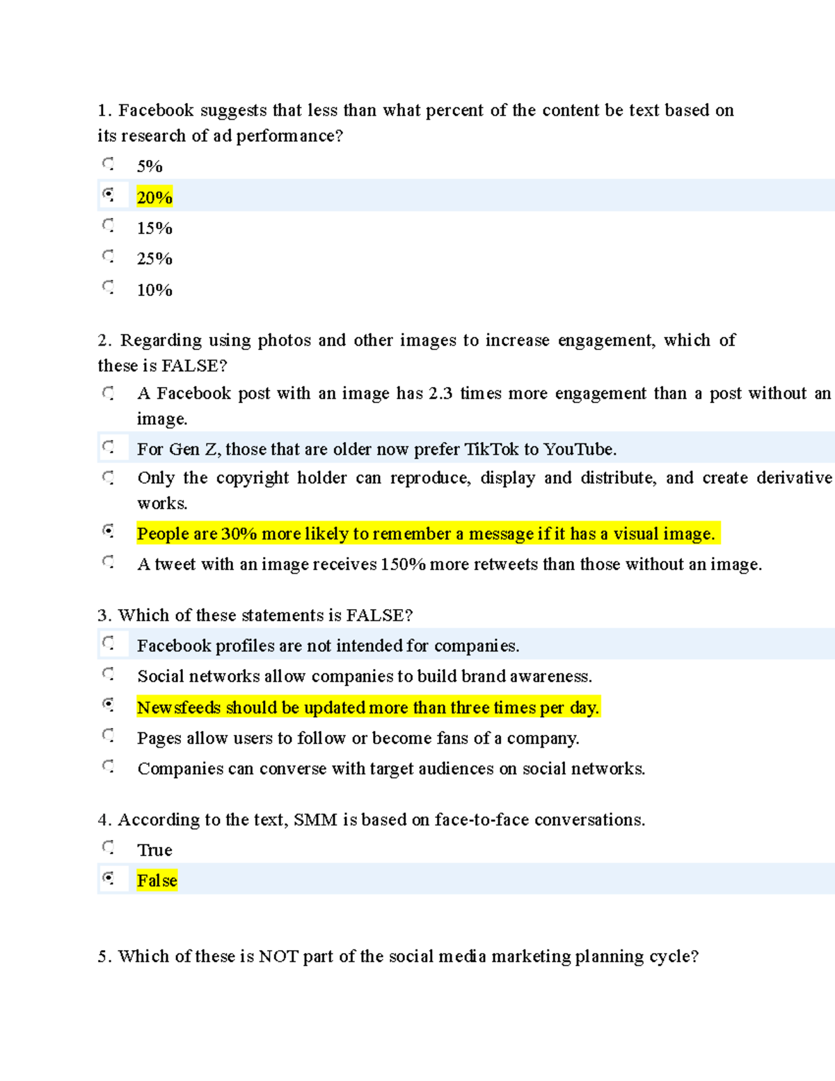 Final Exam SMM - Facebook suggests that less than what percent of the ...