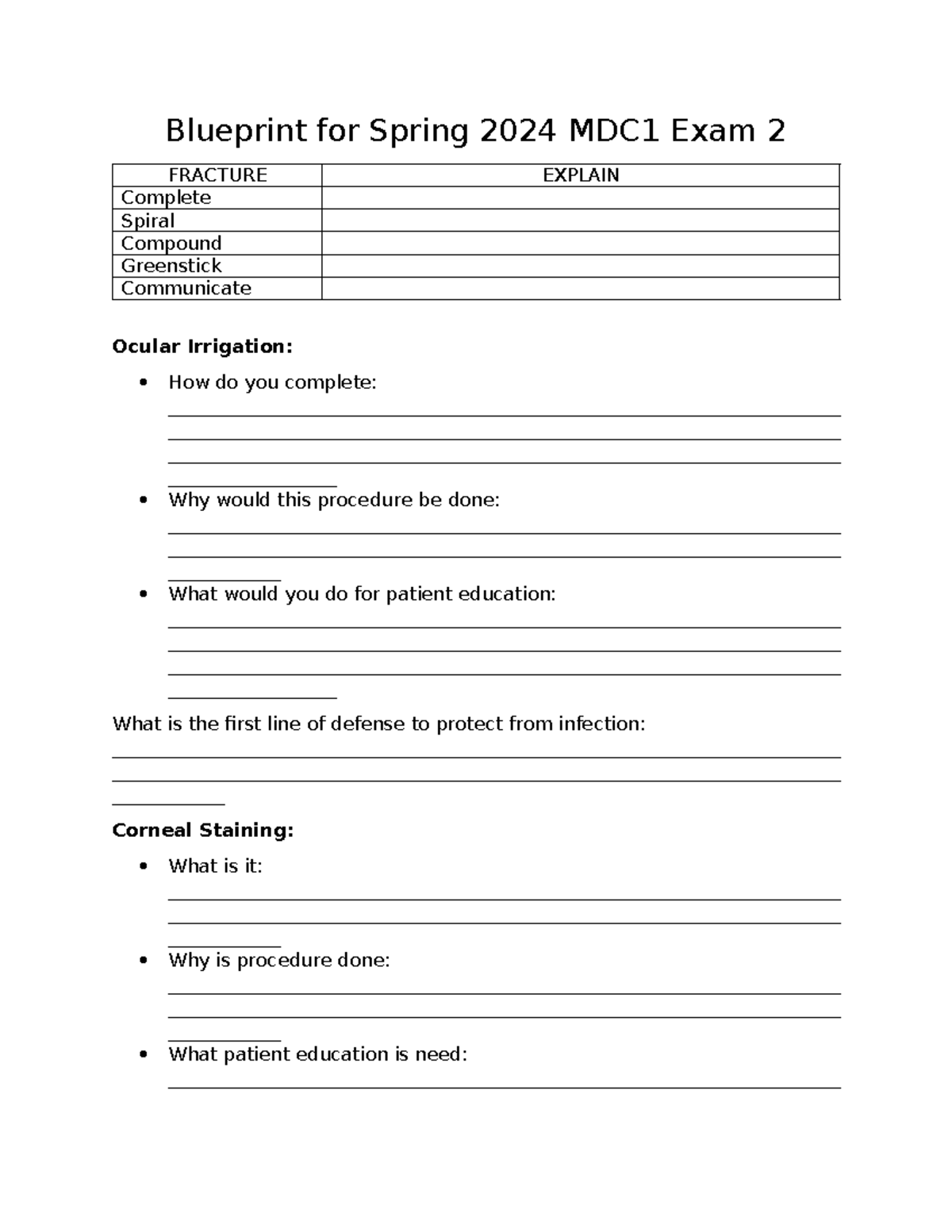 Blueprint for Spring 2024 MDC1 Exam 2 - Blueprint for Spring 2024 MDC1 ...