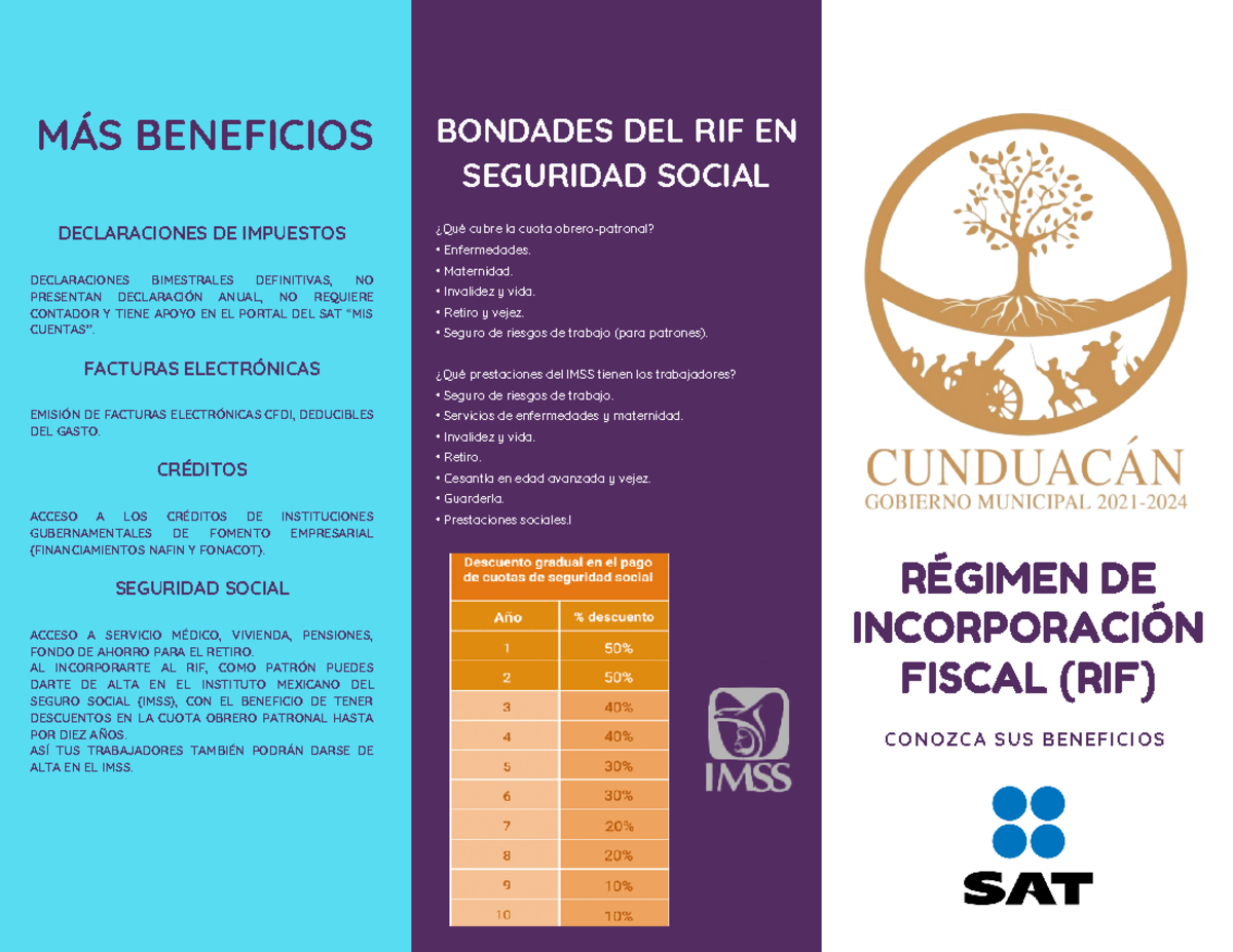 Triptico RIF - CONOZCA SUS BENEFICIOS RÉGIMEN DE INCORPORACIÓN FISCAL ...